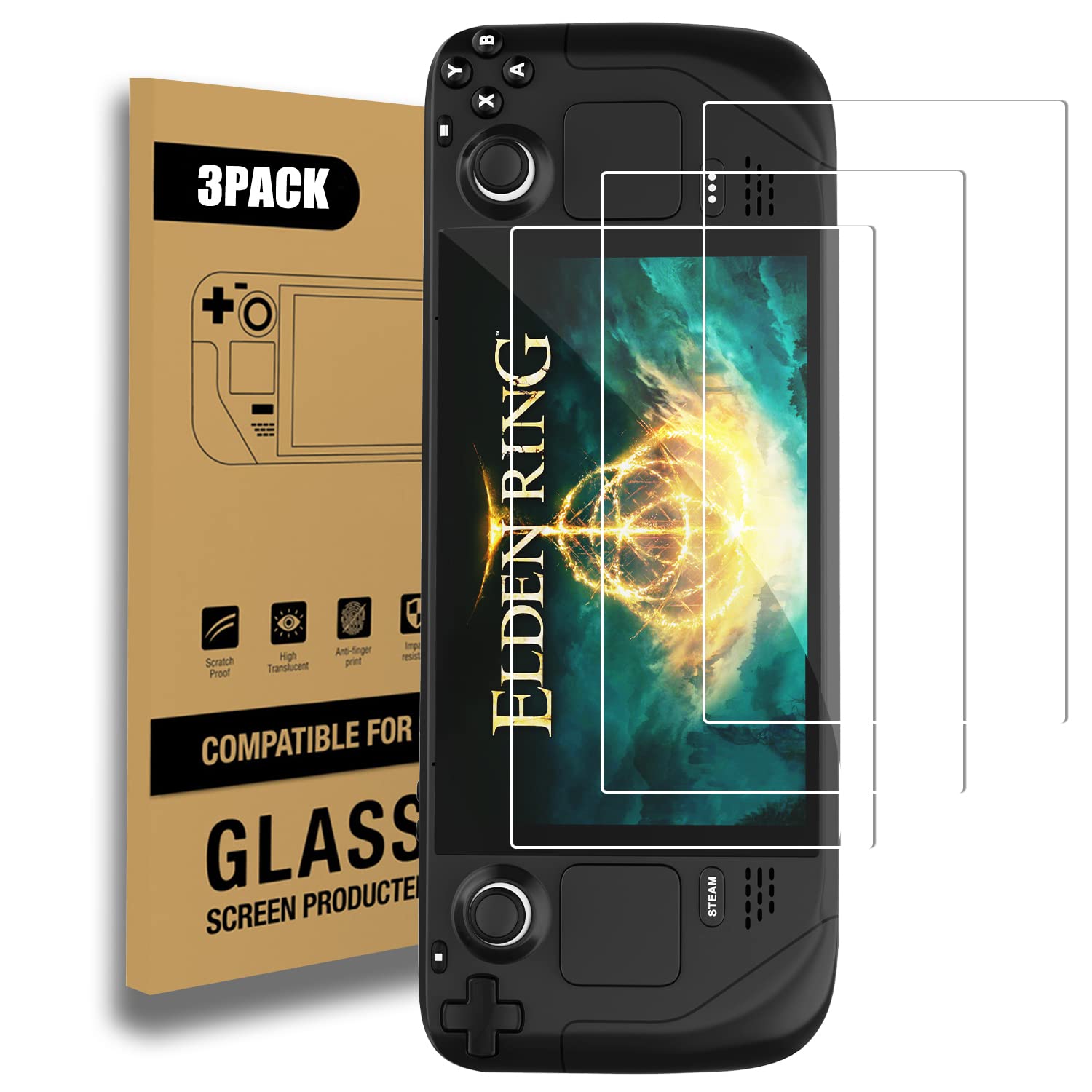 [3 Pack] Steam Deck Screen Protector Tempered Glass, GnorU Transparent HD Clear Anti-Scratch Screen Protector Compatible with Steam Deck