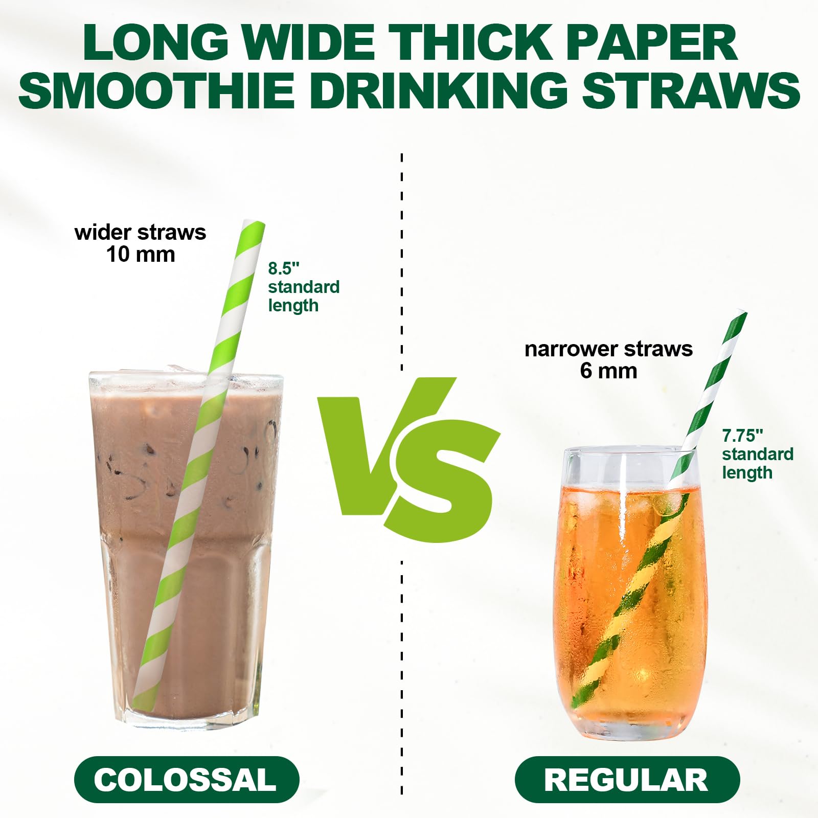 [10mm Wide] 8.5 inch Colossal Paper Straws for Smoothie & Milkshake - Colorful Stripes (Pack of 100)