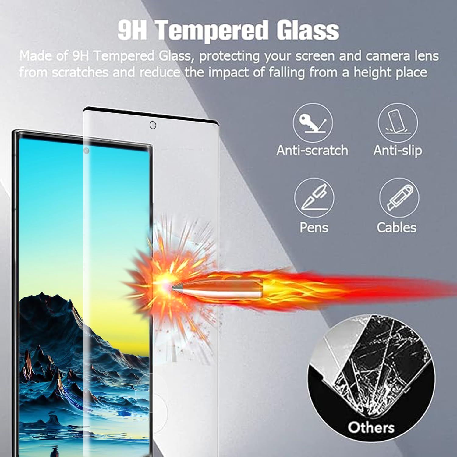 [2+2 Pack] Galaxy S23 Ultra Screen Protector, 2 Pack Tempered Glass Screen Protector +2 Pack Tempered Glass Camera Lens Protector,3D Curved,9H Tempered Glass, Ultrasonic Fingerprint Support, HD Clear