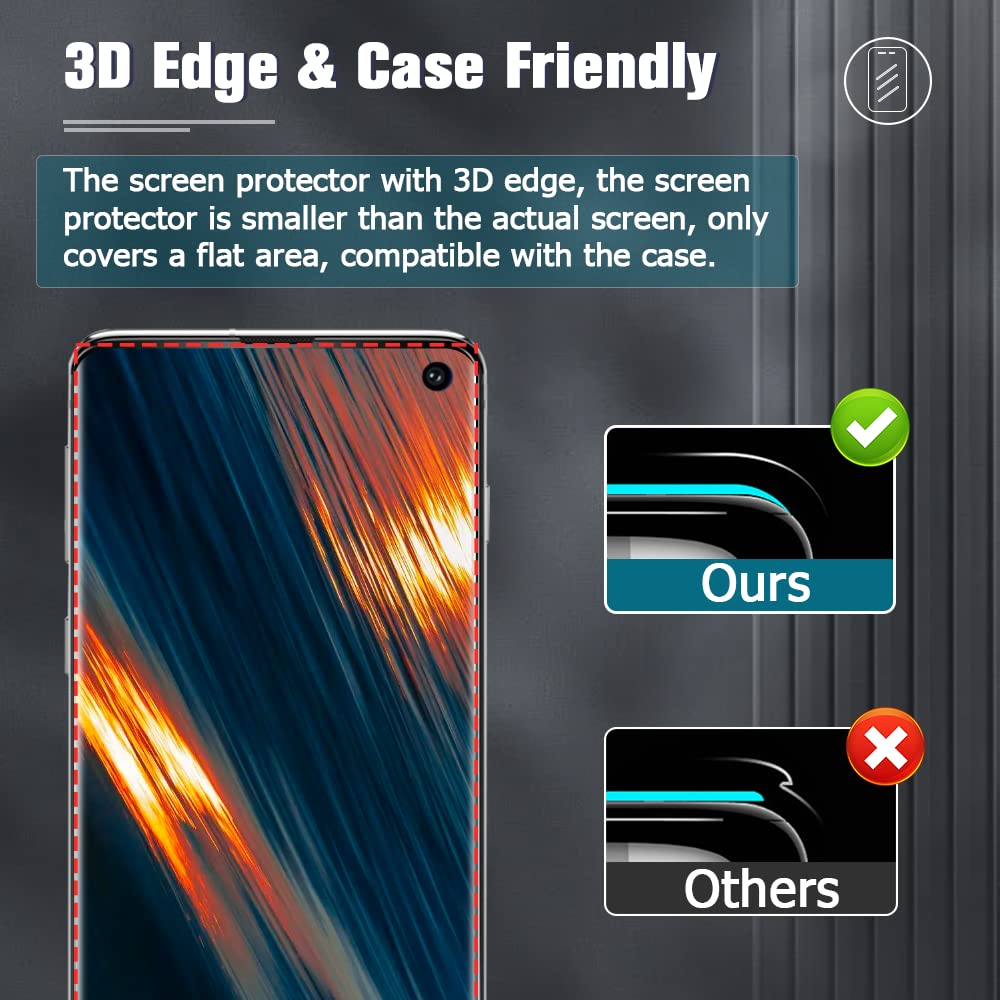 [2+2 Pack] Galaxy S10 Screen Protector, 9H Tempered Glass Scratch Resistant, Ultrasonic Fingerprint Support, 3D HD Curved,for Samsung Galaxy S10 6.1 Inch Screen Protector