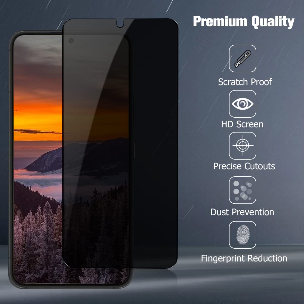 [2+2Pack] Galaxy S22 Plus Privacy Screen Protector+Camera Lens Film, Anti-Spy,9H Hardness, Full Coverage Tempered Glass Screen Protector, Support Fingerprint Unlocking For Samsung Galaxy S22 Plus