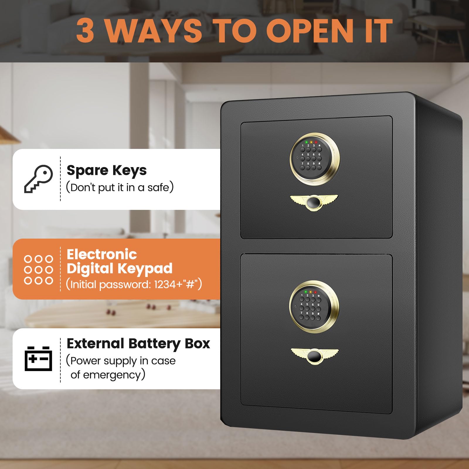 [2023 Upgraded] 6.1 Cu ft Large Home Safe Box Fireproof Waterproof with [DOUBLE SAFES], Heavy Duty Fire proof Safes for Home Use with Hidden Lock Box, Digital Security Safe for Money Firearm Medicine