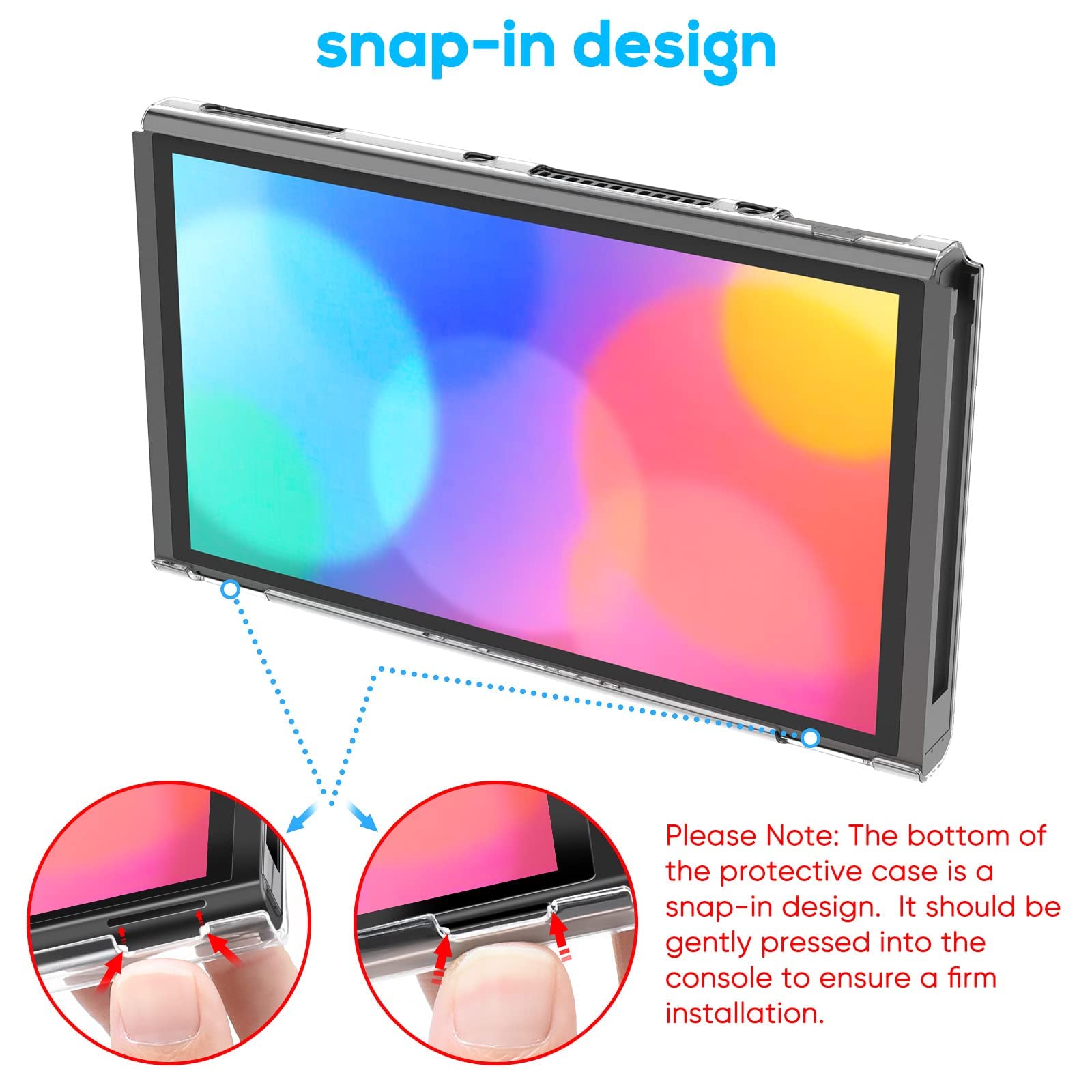 [3in1]Protective Case Compatible with Nintendo Switch OLED Model, Dockable Case Hard PC Clear Cover for Console and Joycon, with Temper Glass Screen Protector& 8 Thumb Stick Caps for Switch OLED Model