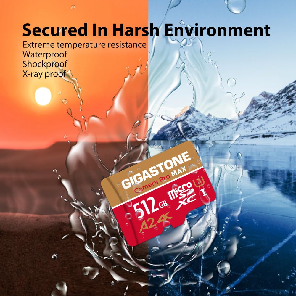 [5-Yrs Free Data Recovery] GIGASTONE 512GB Micro SD Card, 4K Camera Pro MAX, A2 V30 MicroSDXC Memory Card for Gopro, Action Cams, 4K UHD Video, Up to 160/100 MB/s, UHS-I U3 C10 with Adapter