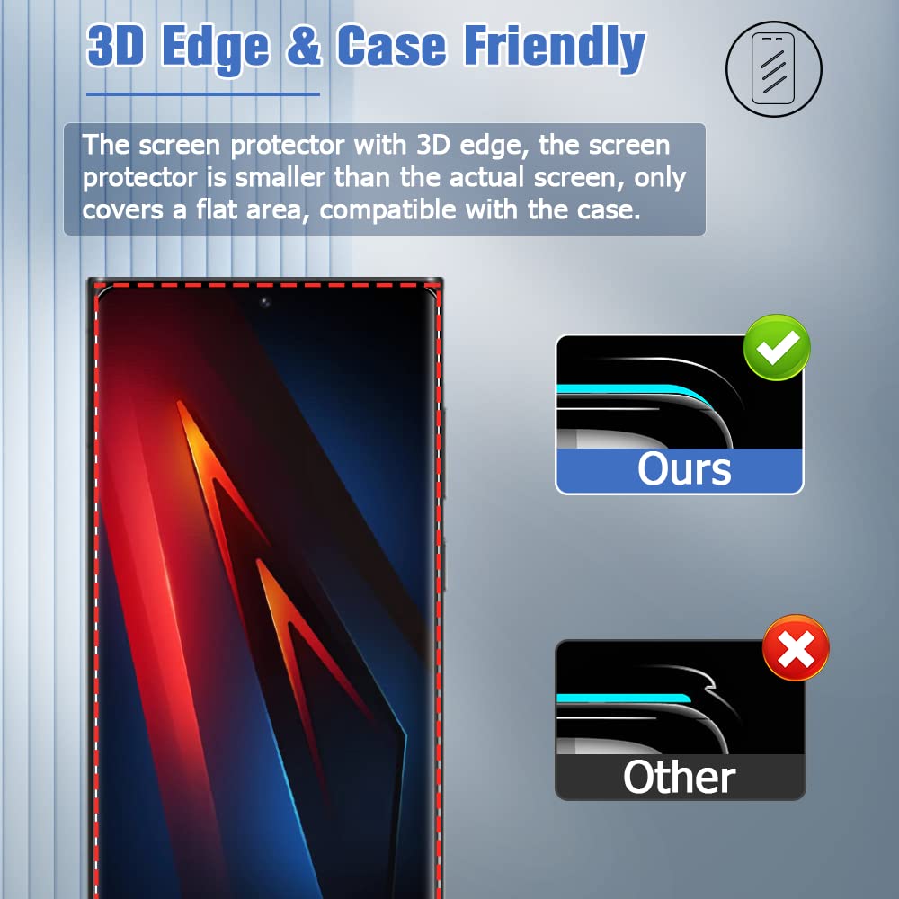 [2+2 Pack] Galaxy S23 Ultra Screen Camera Protector, 9H Tempered Glass Scratch Resistant, Ultrasonic Fingerprint Support, 3D HD Curved, For Samsung Galaxy S23 Ultra 5G 6.8 Inch Glass Screen Protector
