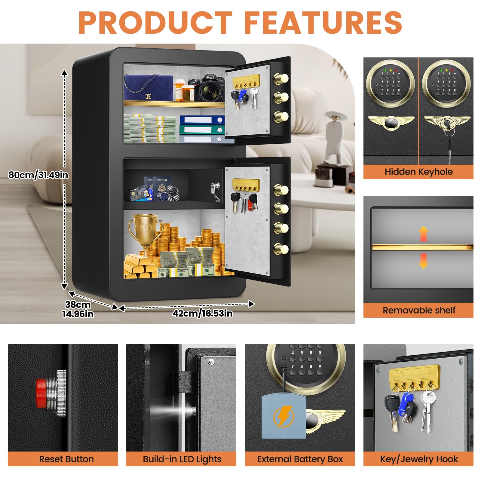 [2023 Upgraded] 6.1 Cu ft Large Home Safe Box Fireproof Waterproof with [DOUBLE SAFES], Heavy Duty Fire proof Safes for Home Use with Hidden Lock Box, Digital Security Safe for Money Firearm Medicine