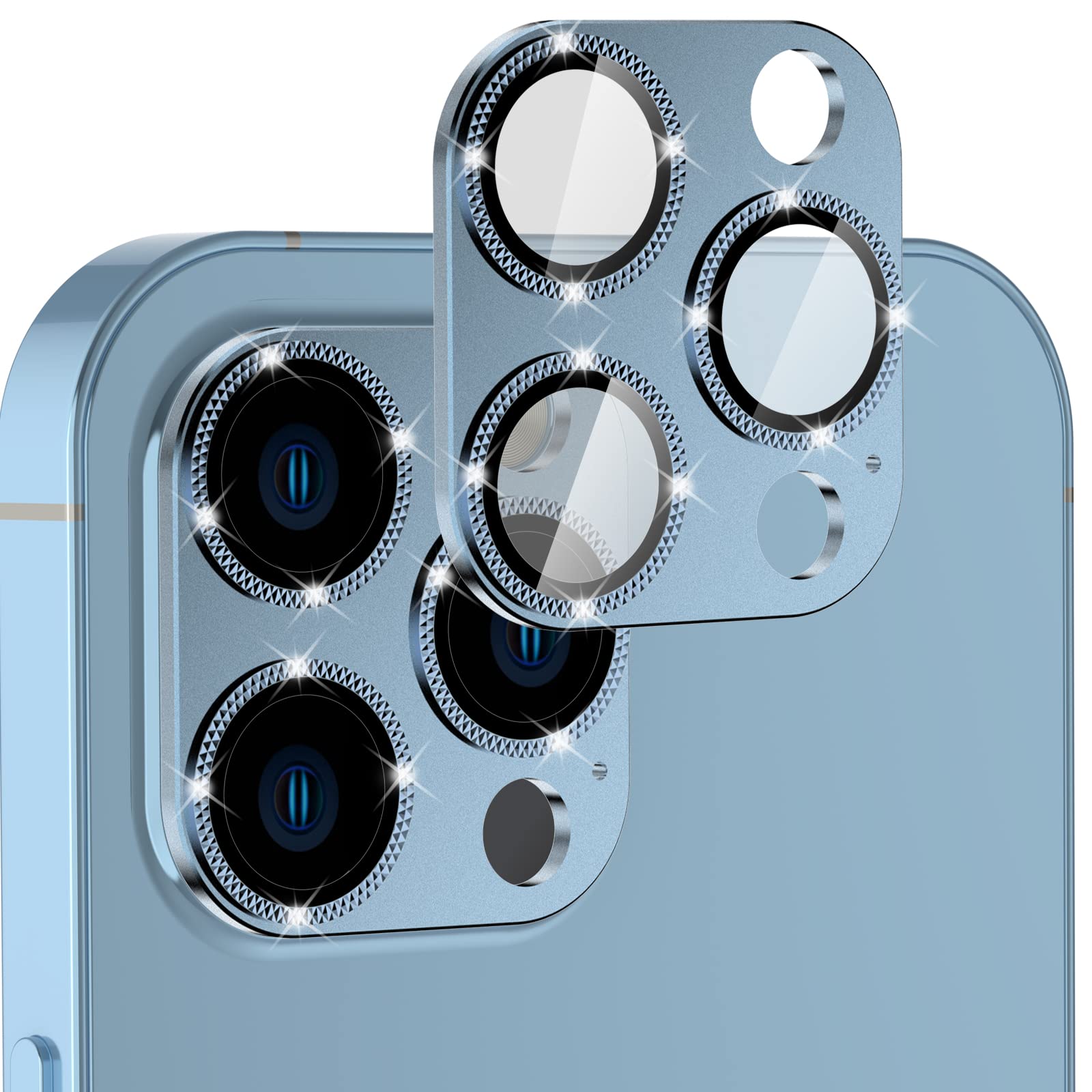 [2 Pack ] GAHOGA Camera Lens Protector Compatible for iPhone 13 Pro(6.1") /13 pro max(6.7") Electroplating anti-reflection treatment/Alloy Frame/HD/Shatterproof/with Cleaning Kit -Sierra Blue