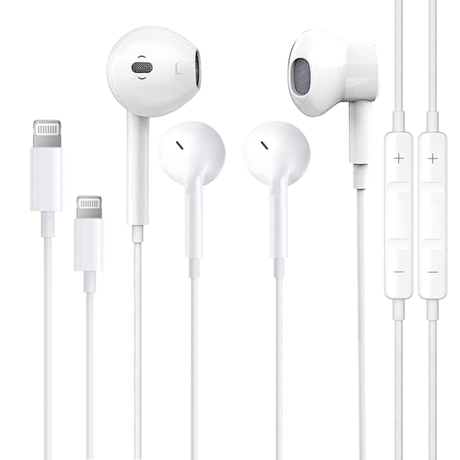 [Apple MFi Certified]iPhone Headphone with Lightning Connector, 2PC Wired Earphones Noise Reduction with Microphone and Volume Control, Compatible with iPhone14/13/12/11/X/8/7, Support All iOS Systems