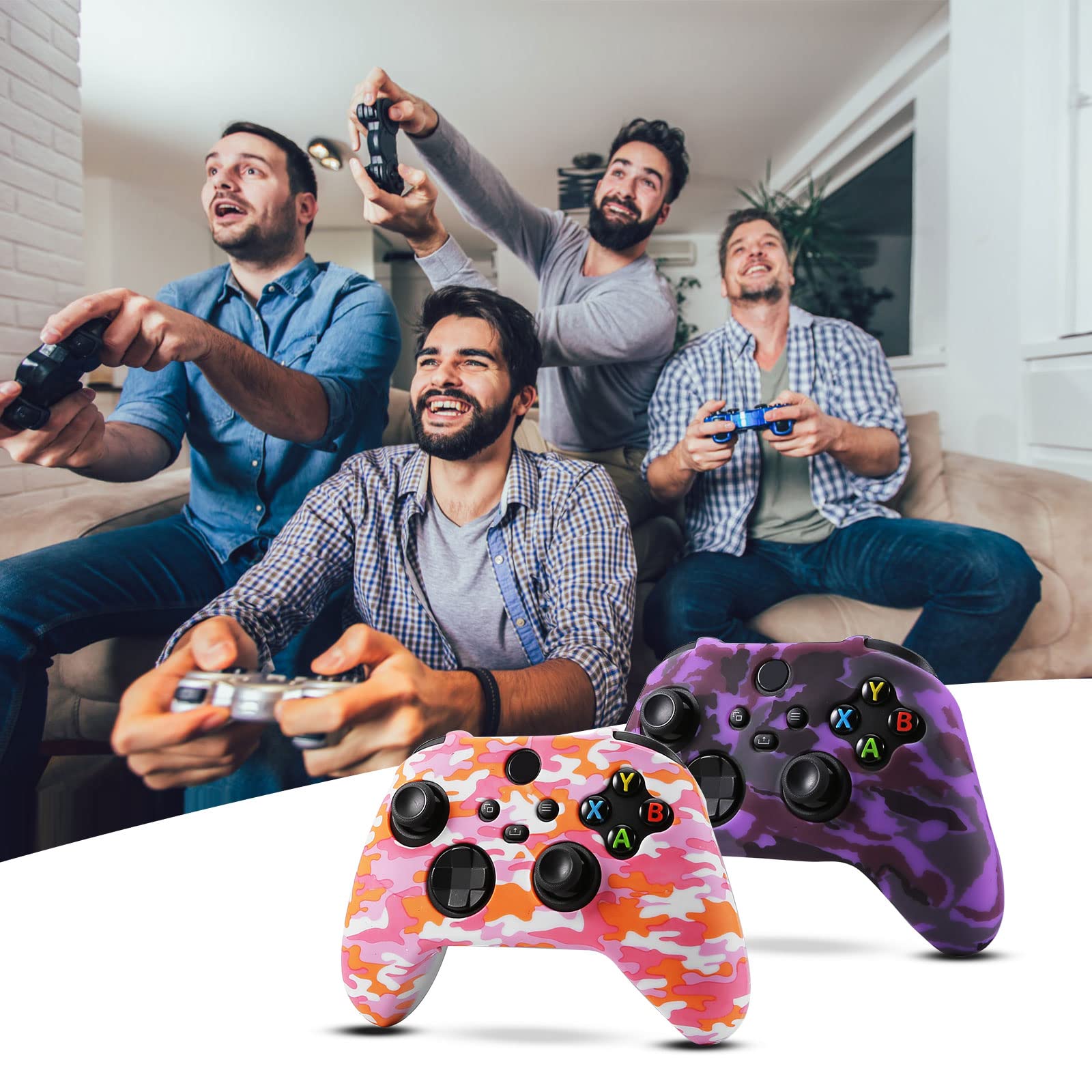 [2 Pack] Jusy Compatible with Xbox Series X/S Controller Soft Silicone Cover Skin, Anti-Slip Case Cover Protective Accessories Set, Dust-Proof Skin for Xbox Series X/S, with 10 Thumb Grips