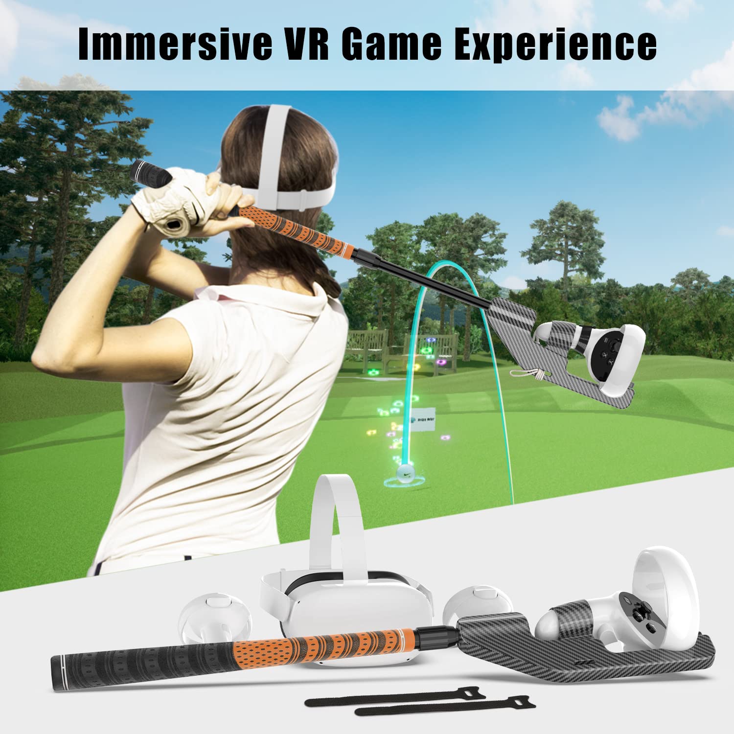 [2023 Upgraded] HONJOMIN VR Golf Club for Oculus Quest 2 / Oculus Quest 1 / Rift S, Attachment Adapter VR Golf Club Handle Extension Accessory, Enhance Immersive VR Game Experience