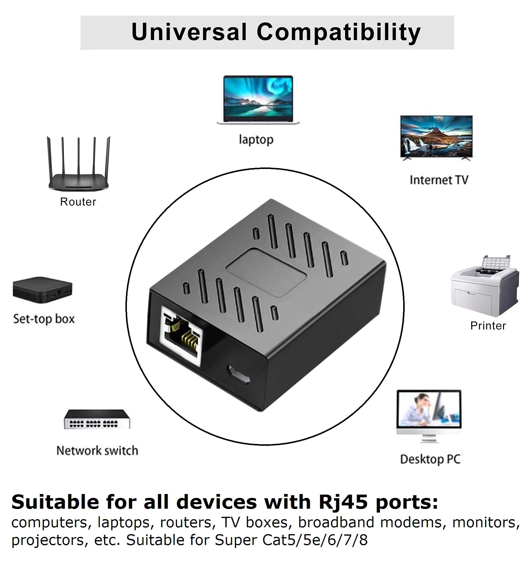 [2 Devices Simultaneous Networking] Ethernet Splitter 1 to 2 RJ45 Extender, Network Switch Converter with 3.3FT USB Charing Cable, Suitable for CAT 5/6/6E/7/8, Computer/Router/TV Box