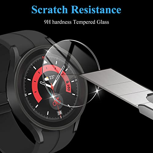 [4 Pack] Compatible for Samsung Galaxy Watch 5 Pro 45mm Screen Protector Tempered Glass, YMHML Waterproof 9H Hardness [No-Bubble] Anti- Scratch HD Clear Film for Galaxy Watch 5 Smartwatch Accessories.