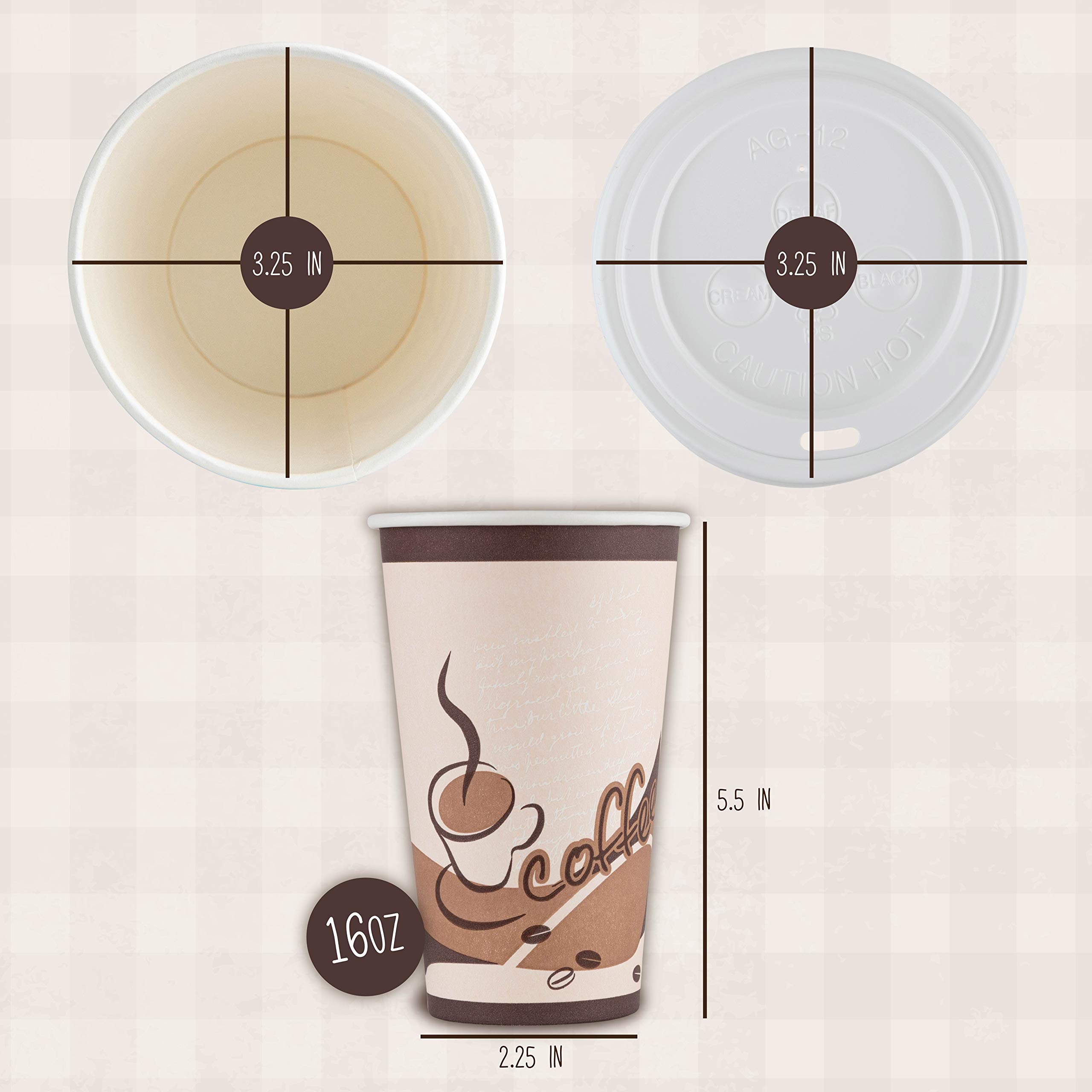 [20 Sets - 12 oz.] 12 Ounce Paper Hot Cups Disposable Coffee Cups With Lids