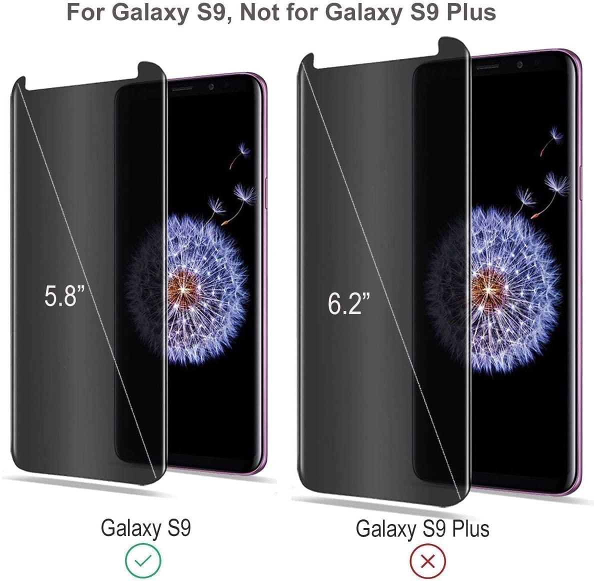 [2-Pack] SUKER Galaxy S9 Privacy Tempered Glass Anti-Spy Screen Protector [3D Curved] [Case Friendly] [9H Hardness] for Samsung Galaxy S9 (5.8"), Anti-Scratch, Bubble Free