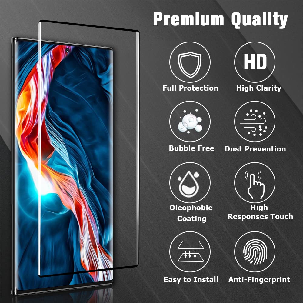 [2+2Pack] Galaxy S22 Ultra Screen Protector,Contain 2Pack Camera Lens Protector, Fingerprint Unlock 9H Hardness HD Tempered Glass [Full Coverage] [No Bubbles] [3D Touch] for Samsung Galaxy S22 Ultra