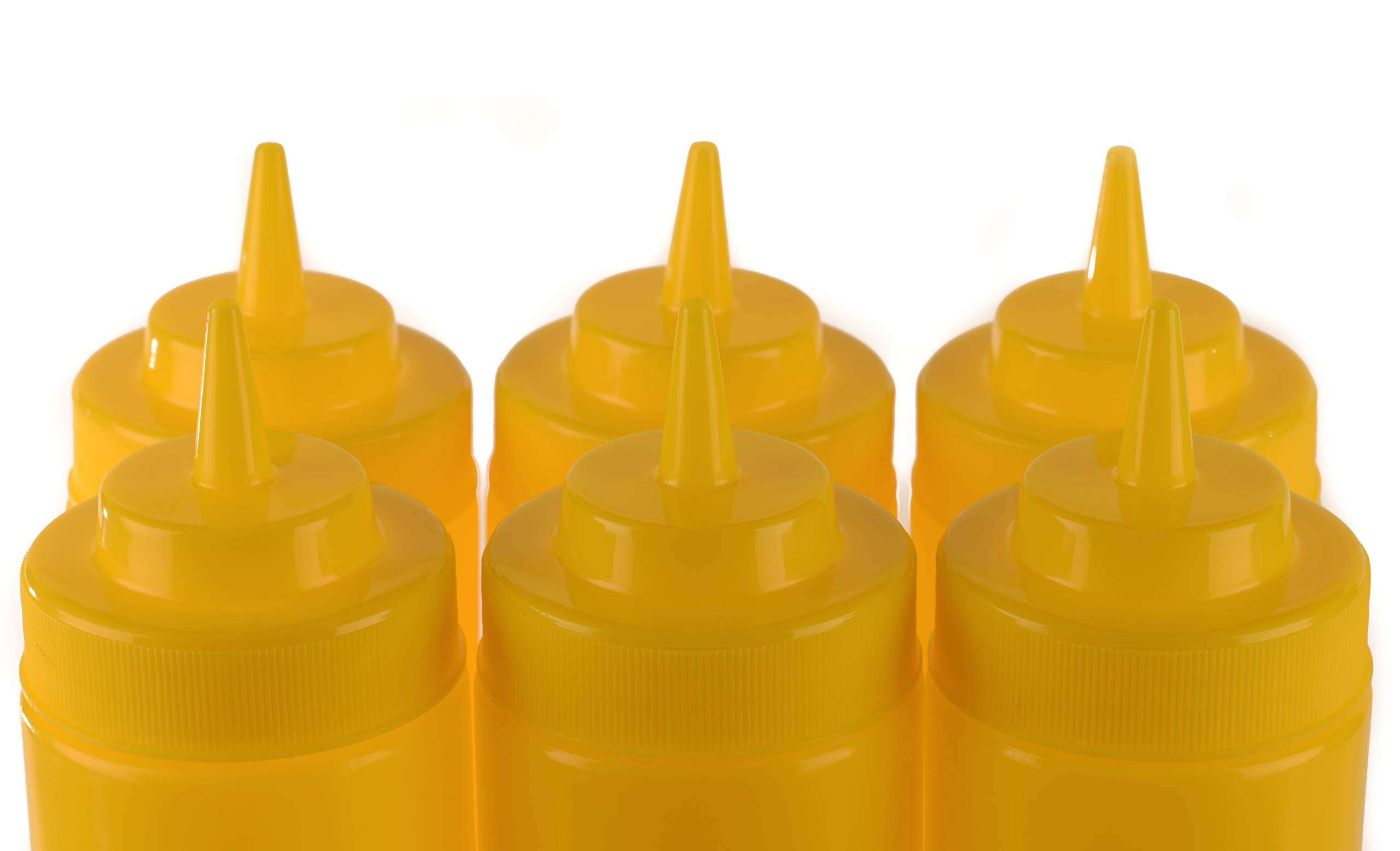 [2 PACK] 24 Oz Yellow Plastic Condiment Squeeze Bottles Squirt Bottle for Sauces, Dressing, Arts and Crafts, Ketchup, Mustard, Oil, BBQ - Clear Reusable Plastic Containers, BPA Free, Dishwasher Safe