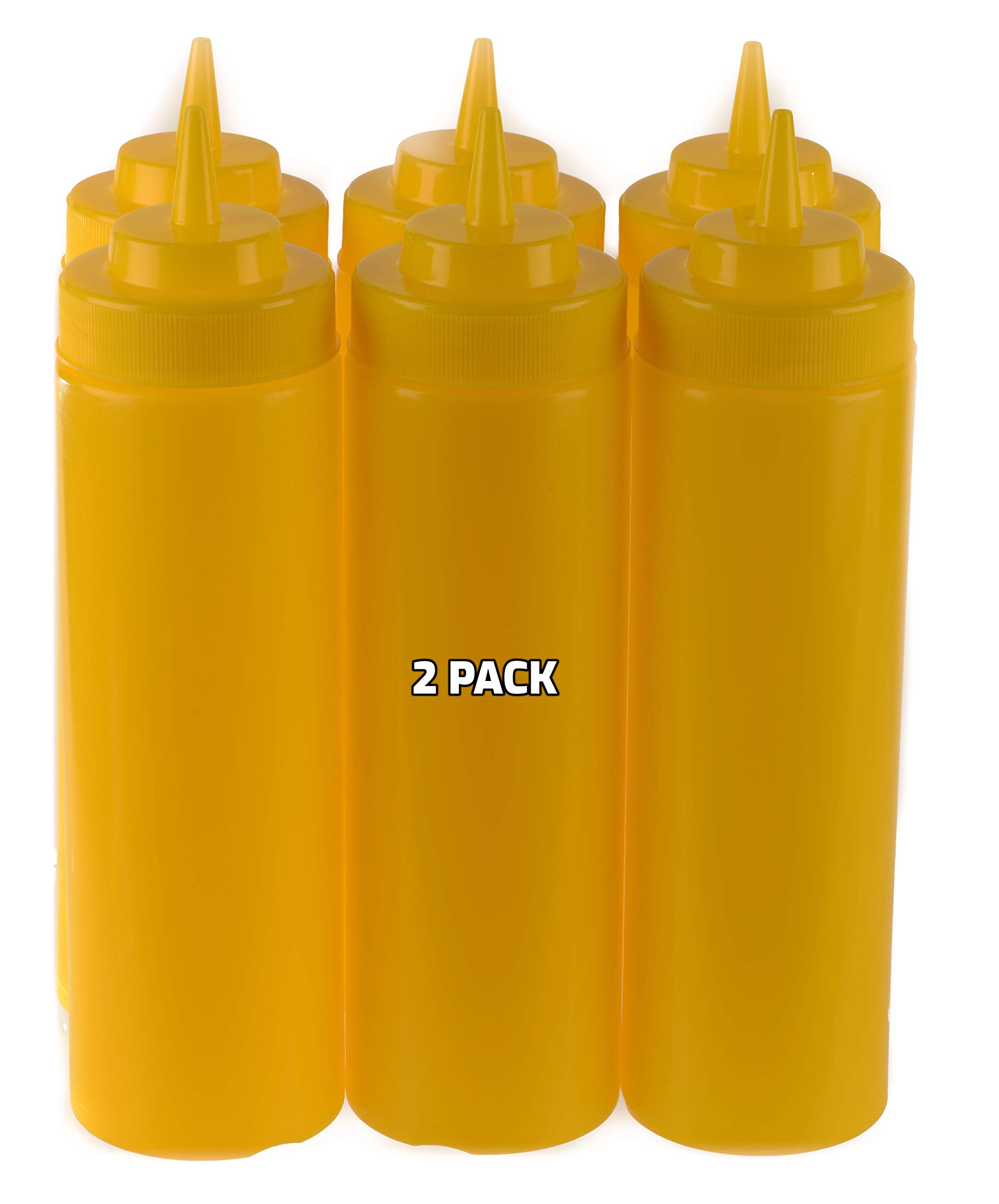 [2 PACK] 24 Oz Yellow Plastic Condiment Squeeze Bottles Squirt Bottle for Sauces, Dressing, Arts and Crafts, Ketchup, Mustard, Oil, BBQ - Clear Reusable Plastic Containers, BPA Free, Dishwasher Safe