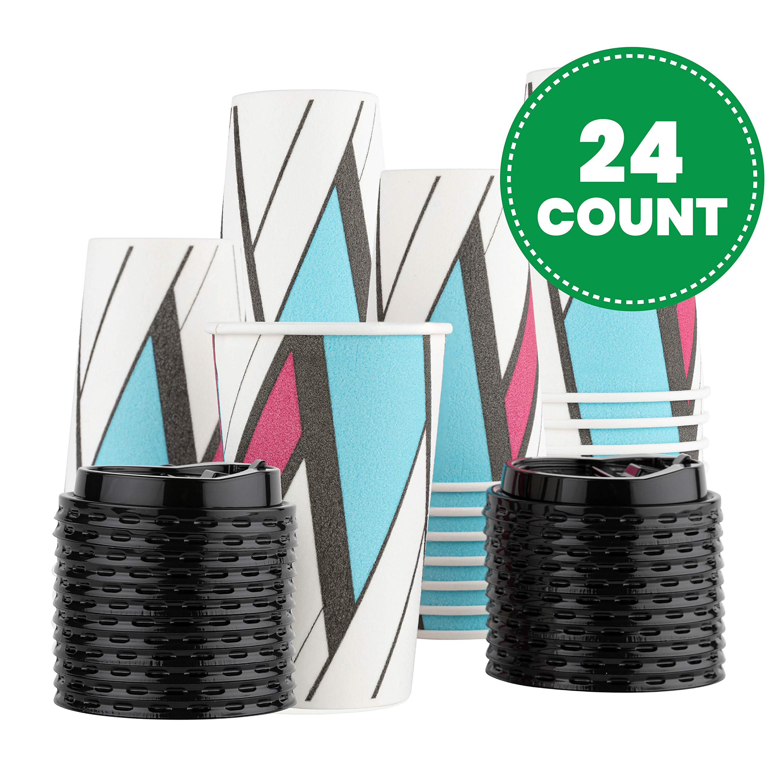 [24 Sets - 16 oz.] Insulated Paper Hot Coffee Cup to Go Hot Beverage Cups, With Lids