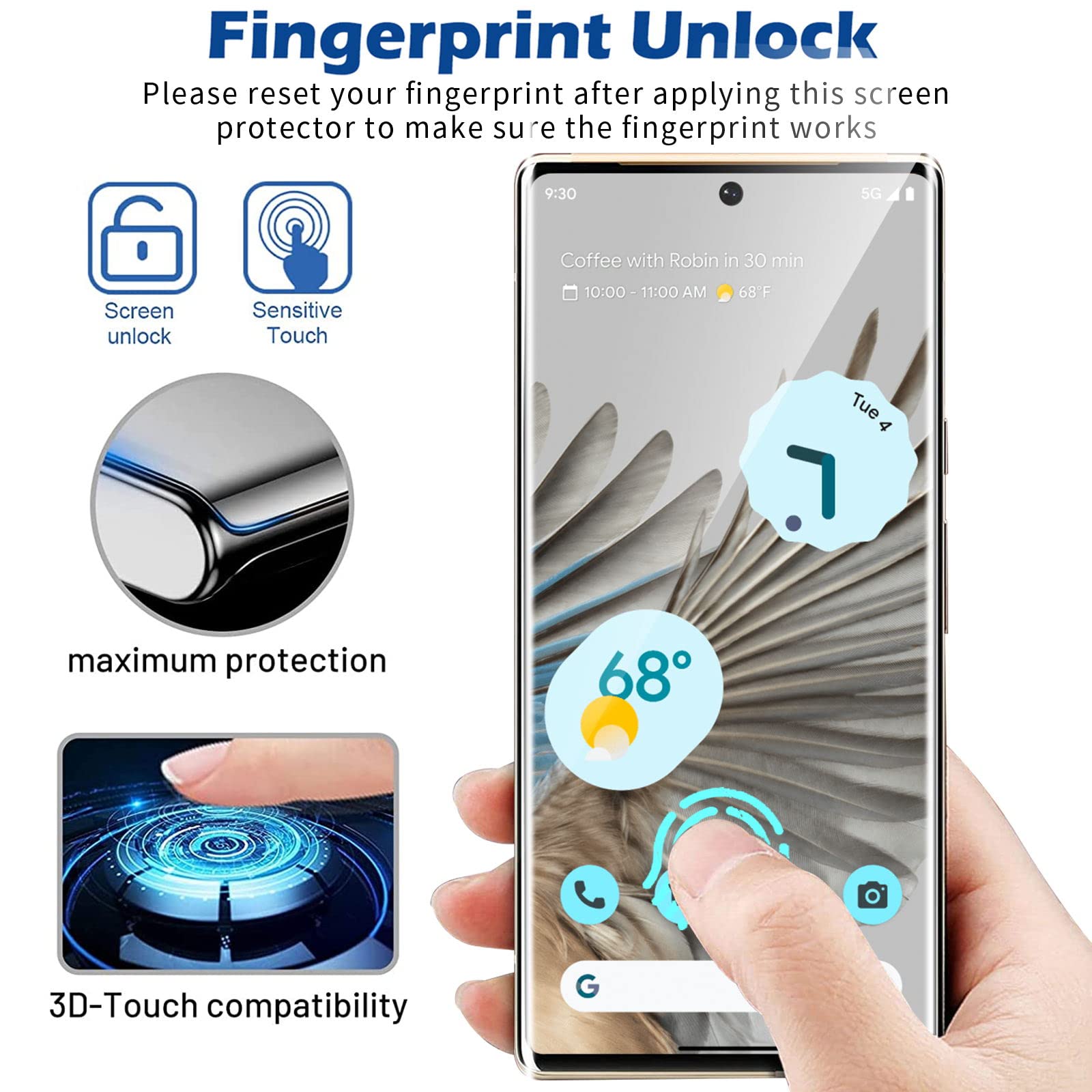 [2+2 Pack] for Google Pixel 7 Pro Screen Protector, 9H Tempered Glass, Ultrasonic Fingerprint, Google Pixel 7 Pro Glass Screen Protector 1