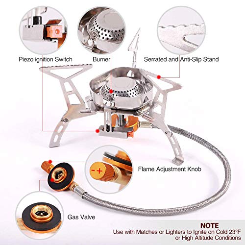 [2021 latest upgrade]Windproof Portable Camping Gas Stove,3500W With conversion adapter Folding Camping Stove with Pressure Ignition, Portable Stove, Suitable for Outdoor Backpacking/Hiking