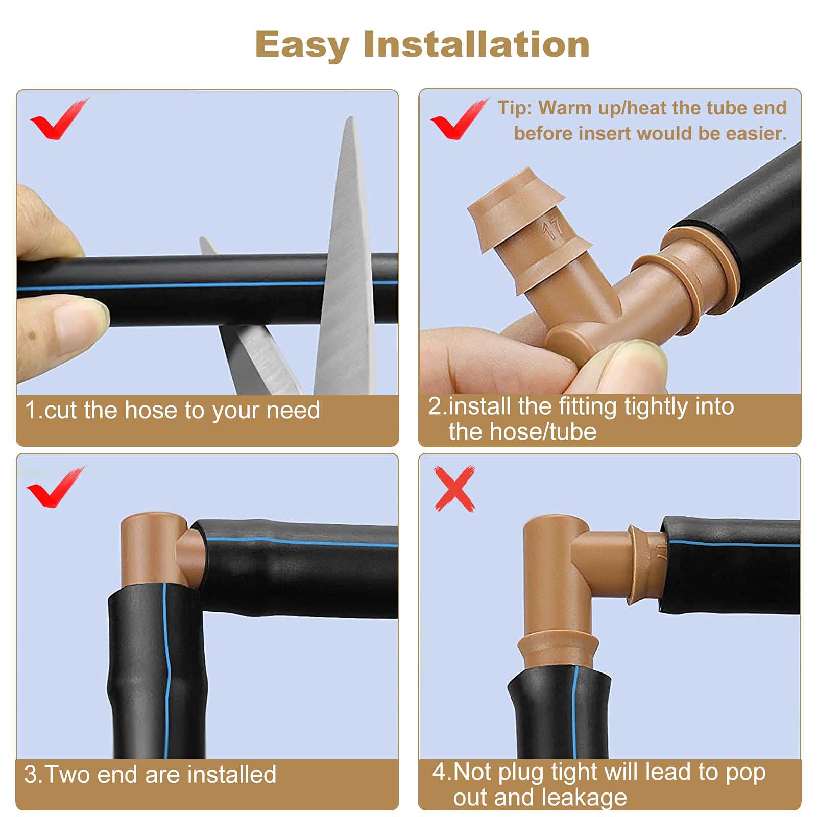 [40-Pack] Drip Irrigation Barbed Elbow Fittings (17mm) for 1/2" Drip Hose (0.600" ID), Sprinkler Tubing Connector for Garden Drip Irrigation Systems