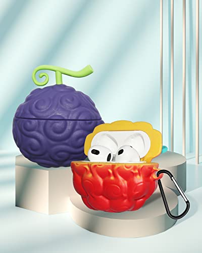 [2Pack] Fruit Cover for AirPods 3 Case Cute 2021 Released,3D Cartoon Silicone Protective Accessories Set Kit for Devil Fruit for AirPods 3rd Generation Case for Boy Girl(Purple&Red Yellow Devil Fruit)