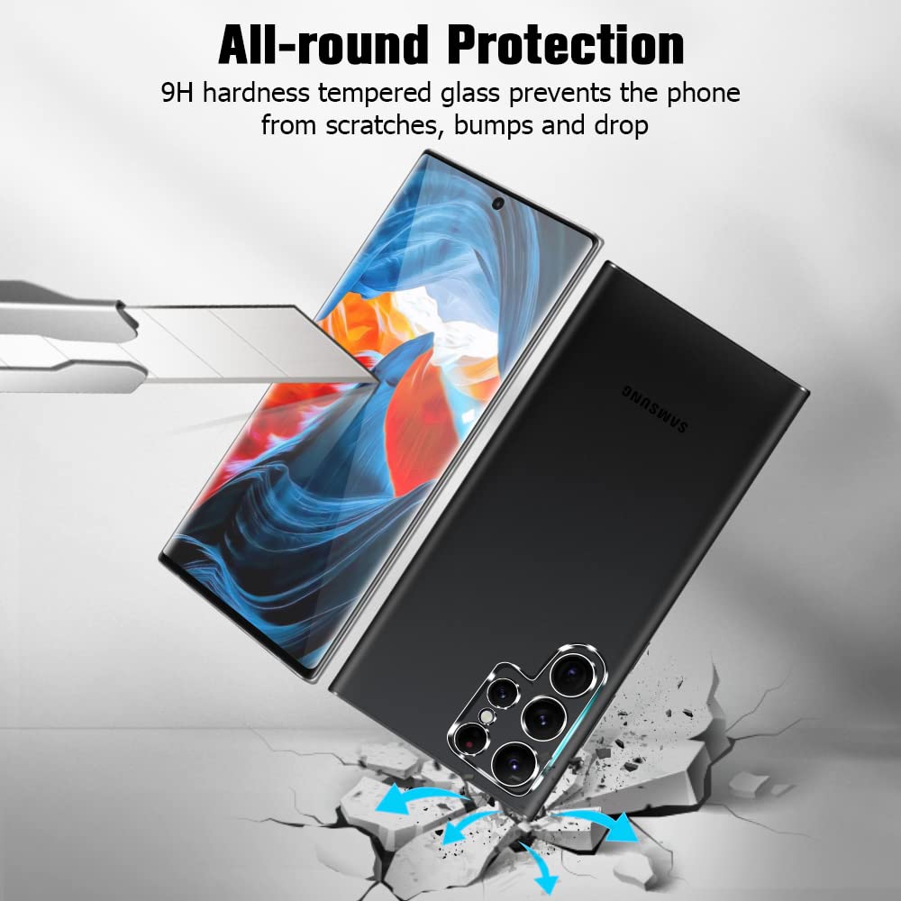 [2+2 Pack] for Samsung Galaxy S22 Ultra Screen Protector +Camera Lens, 9H Tempered Glass, Ultrasonic Fingerprint Compatible, Easy to install，HD Clear for S22 Ultra Tempered Glass