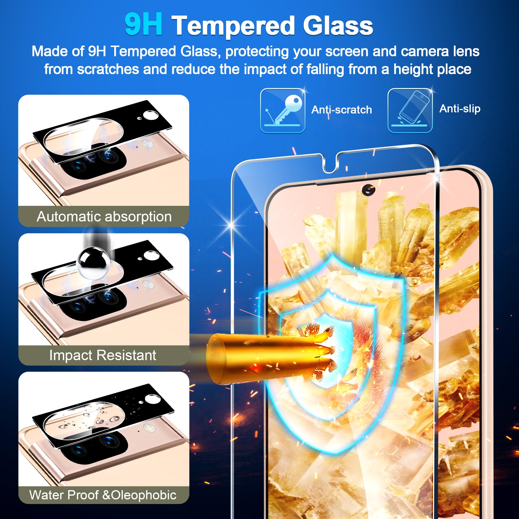 [4+4 Pack] for Google Pixel 8 Screen Protector, 9H Tempered Glass, Ultrasonic Fingerprint Unlock, Case Friendly HD Clear for Google Pixel 8 Tempered Glass Screen Protector 5G