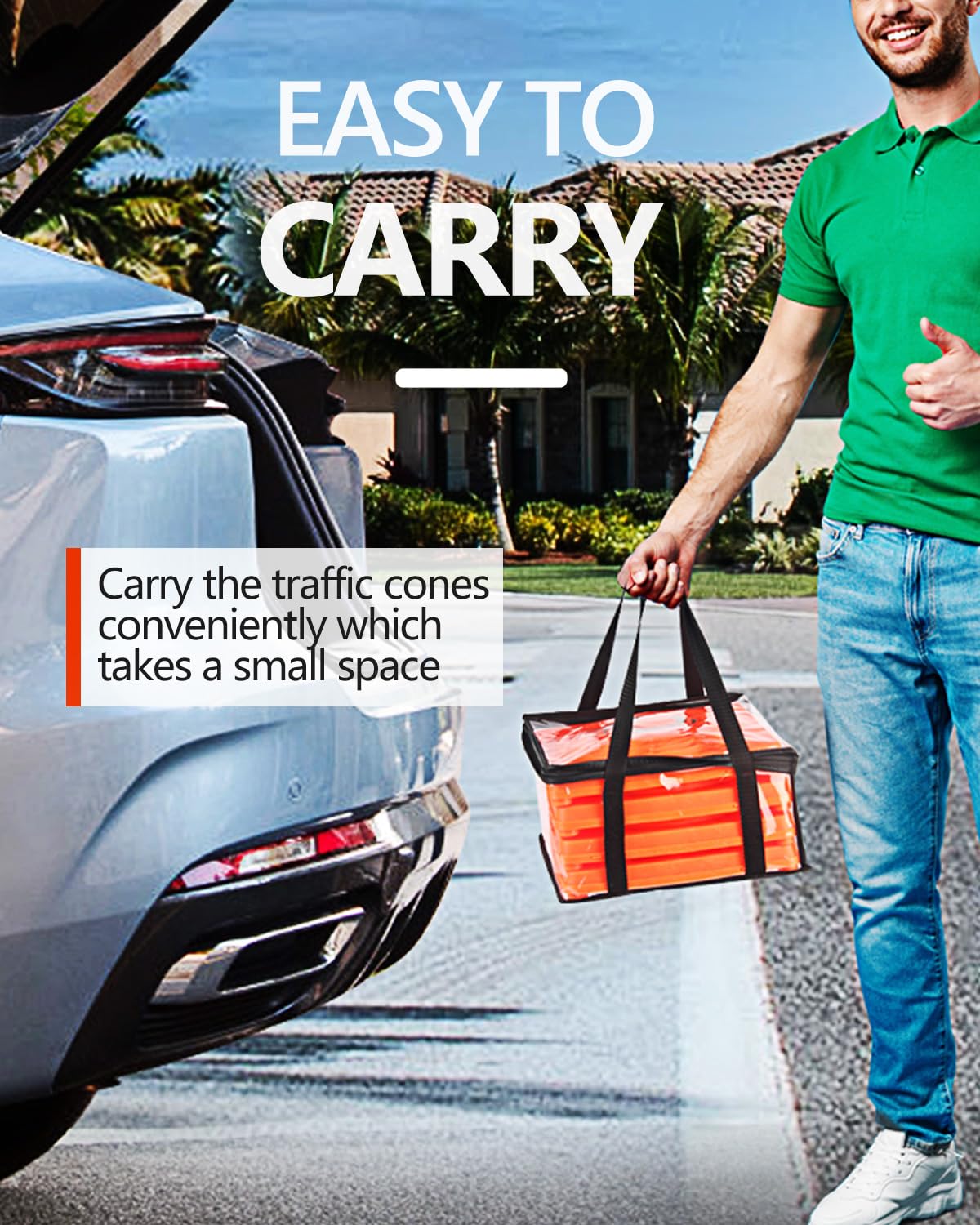 [4 Pack] BATTIFE 28 inch Collapsible Traffic Cones, Multi Purpose Orange Safety Cones with Reflective Collar, for Driving Practice and Road Parking