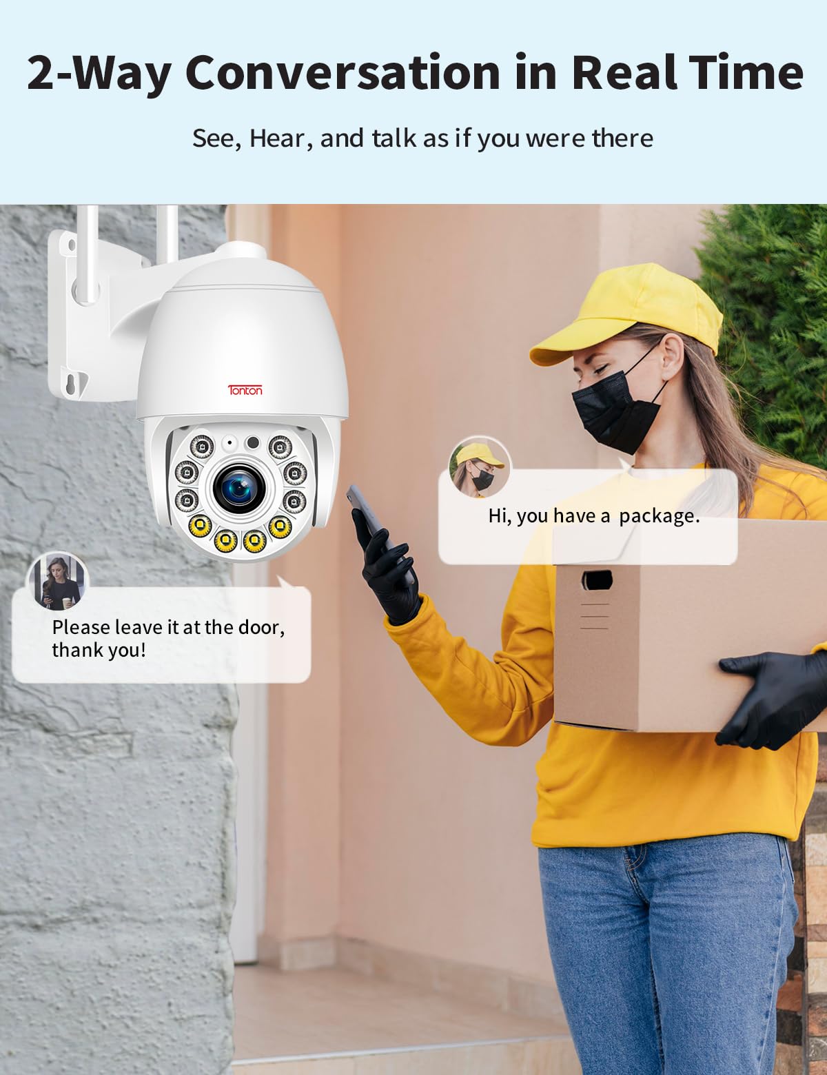 [2K,Auto-Track Camera] Tonton 3MP Wireless Pan and Tilt Outdoor WiFi Security Camera,2 Way Audio,Floodlight,Color Night Vision,Standalone Working,Also Works with All of Tonton Wireless NVRs