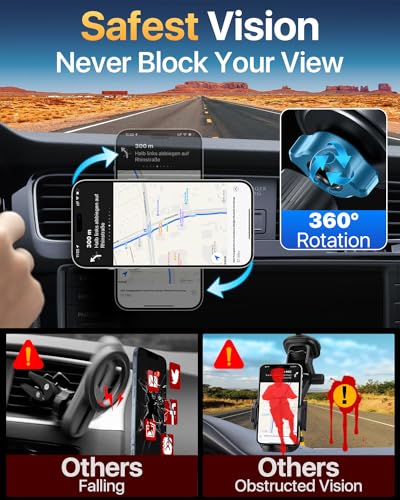 [2024 Newest Upgraded] for MagSafe Car Vent Mount HTU [Best Magnets] Car Phone Holders for iPhone, Hook Handsfree 360° Rotation Magnetic Phone Holder Car for iPhone 15 14 13 12 Pro Max Plus Mini,Black
