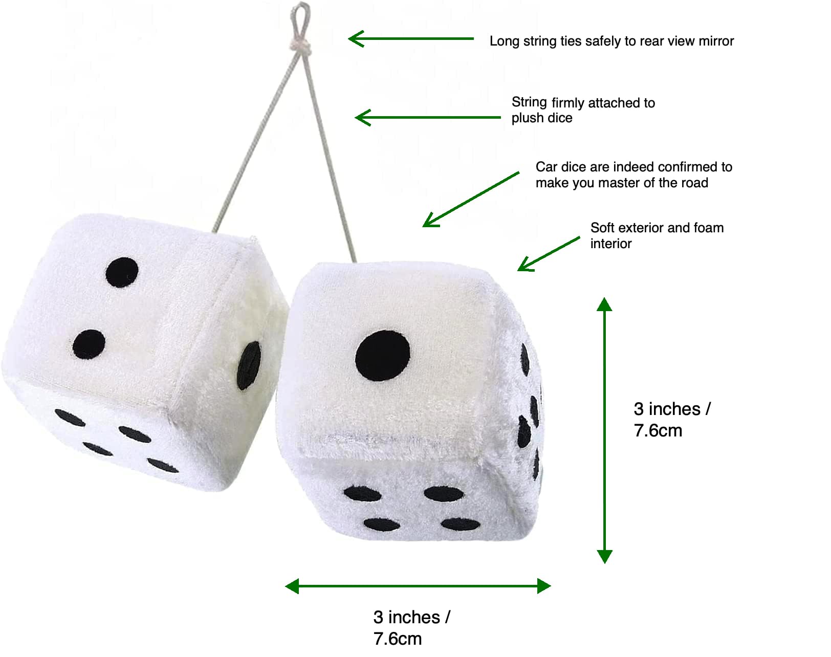 [4 DICE 2 Pack] Retro Hanging Dice for Car Mirror Black and White (Nostalgic 80’s Fuzzy Car Dice for Mirror) Plush Car Accessories (Set of 2)