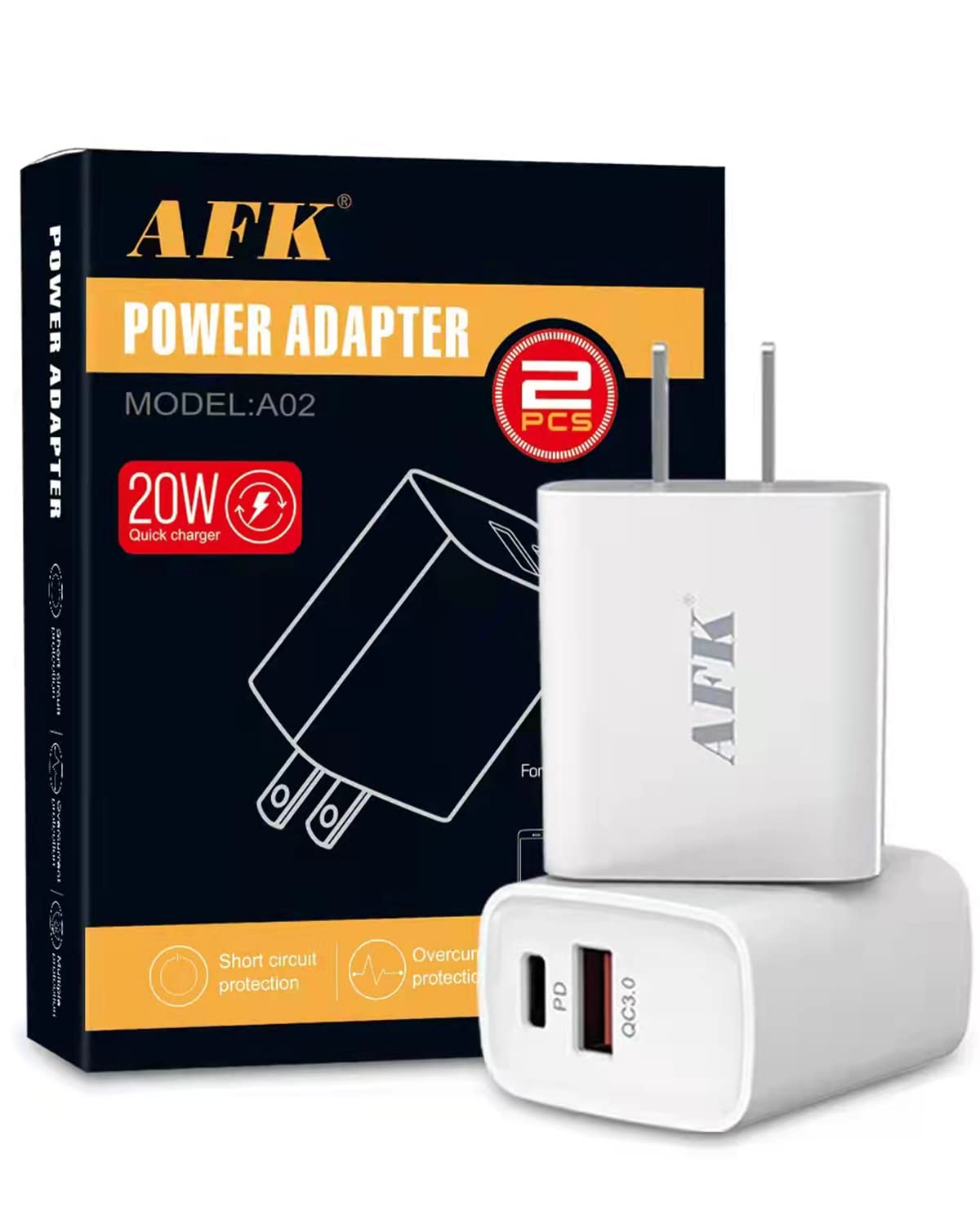 [2-Pack] Fast Charger Block Compatible with iPhone 13 Pro Max/13/12/11 /XR,AFK 20W Rapid USB Wall Charger with 2 Ports USB C and USB A for Samsung,Google Pixel and More