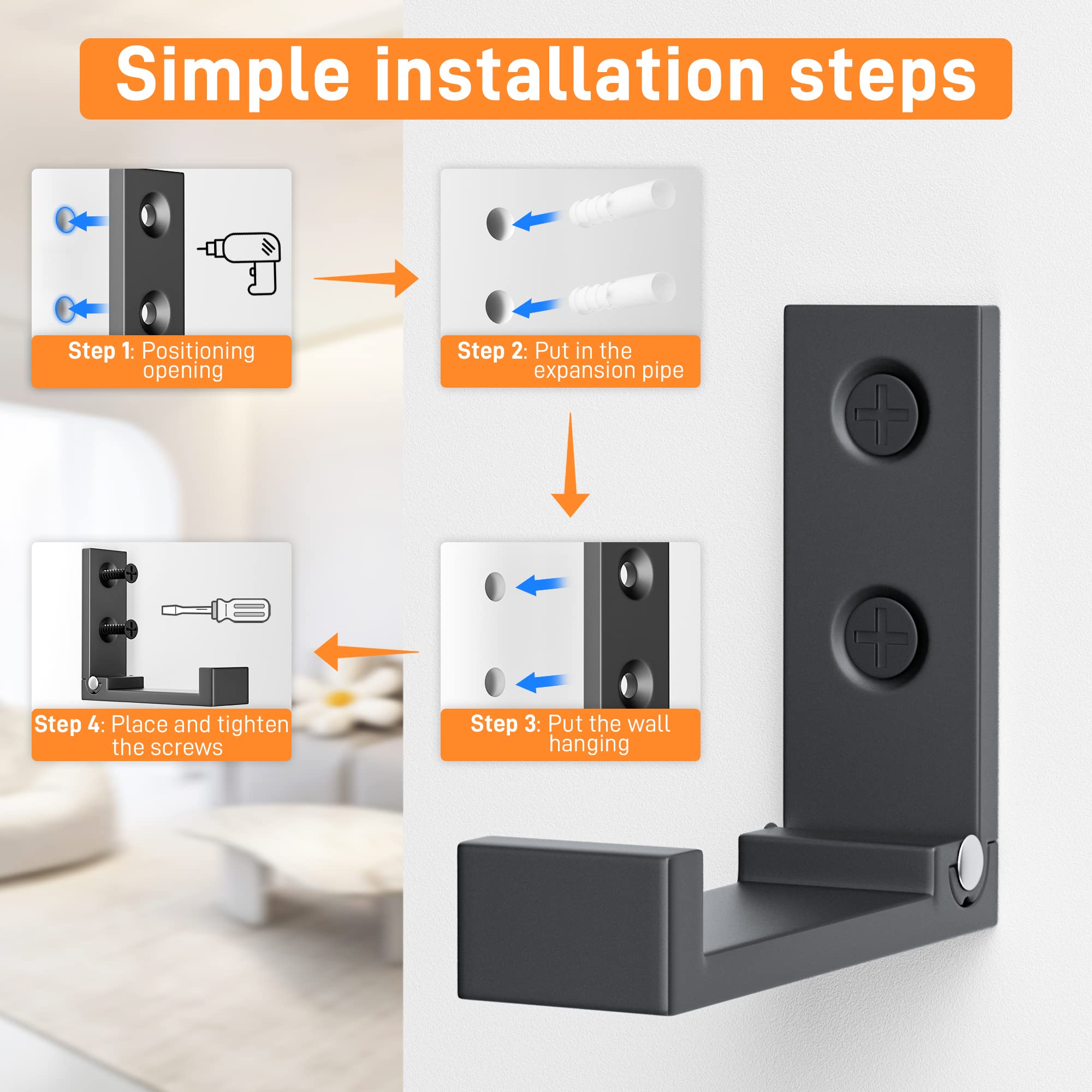[3 Pack ] RHOTALL Folding Wall Mount for Oculus Quest 2 VR Headset, Wall Stand Storage Hook for Meta Quest 2, Wall Mount Holder Kits with Screws