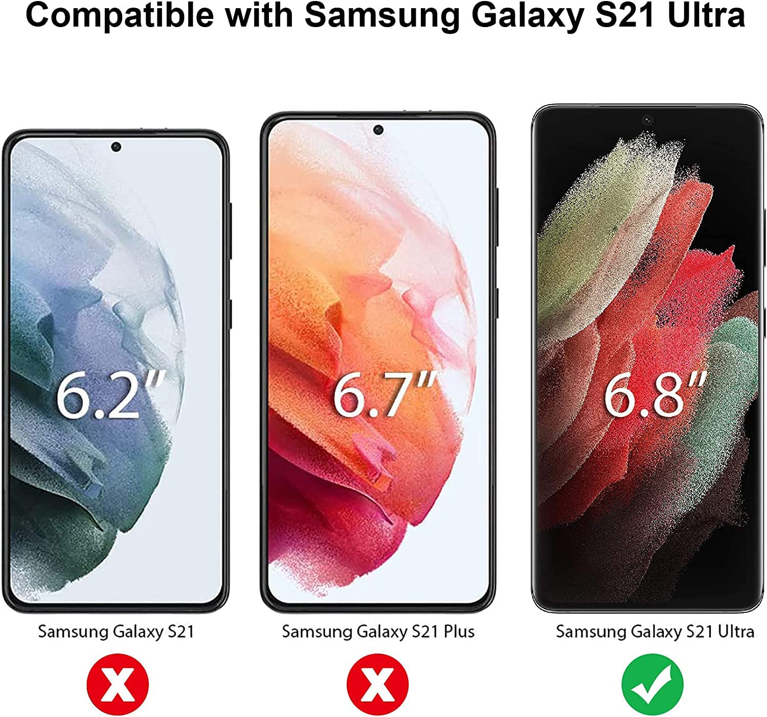 [2+1 Pack] Galaxy S21 Ultra Screen Protector 5G 6.8", Compatible Fingerprint, 9H Hardness, Full Coverage 3D Curved Tempered Glass Screen Protector for Samsung Galaxy S21 Ultra