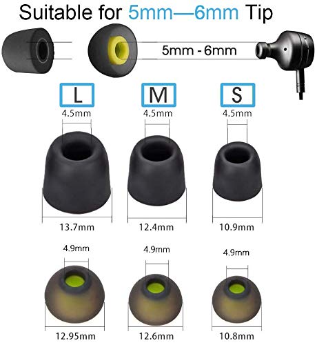 [6 Pairs] Foam Earbud Tips S M L for 5mm-7mm Earphone Anti-Slip Silicone Earbud Covers Memory Ear Bud Foam Rubber Tips Noise Cancelling in Ear Headphone Tips