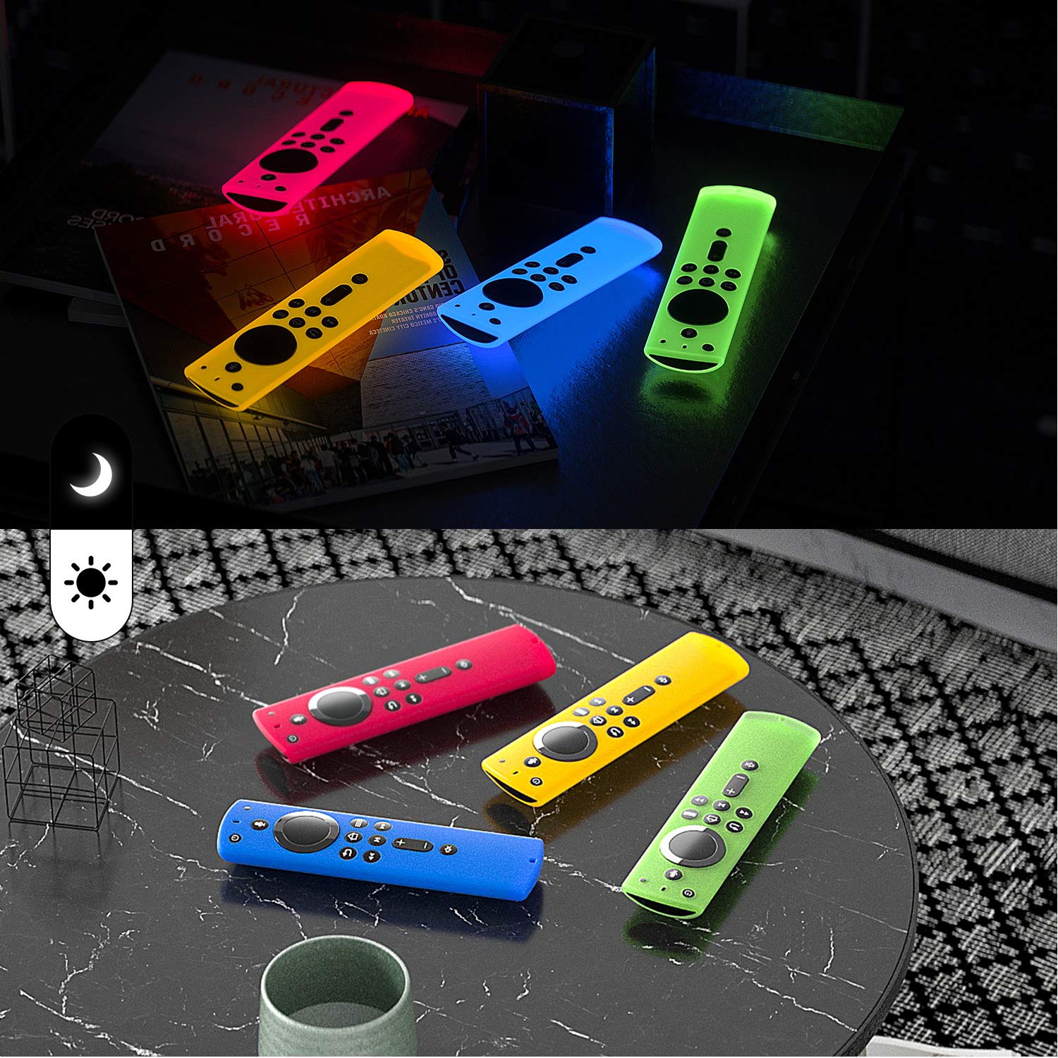 [4 Sets] 4 Glow Remote Covers and 4 Remote Holders, Silicone Remote Cover for Fire TV Stick 4K, Fire TV Stick (2nd Gen), Fire TV (3rd Gen) Remote Cover, Anti Slip Protective Remote Case 4 Colors