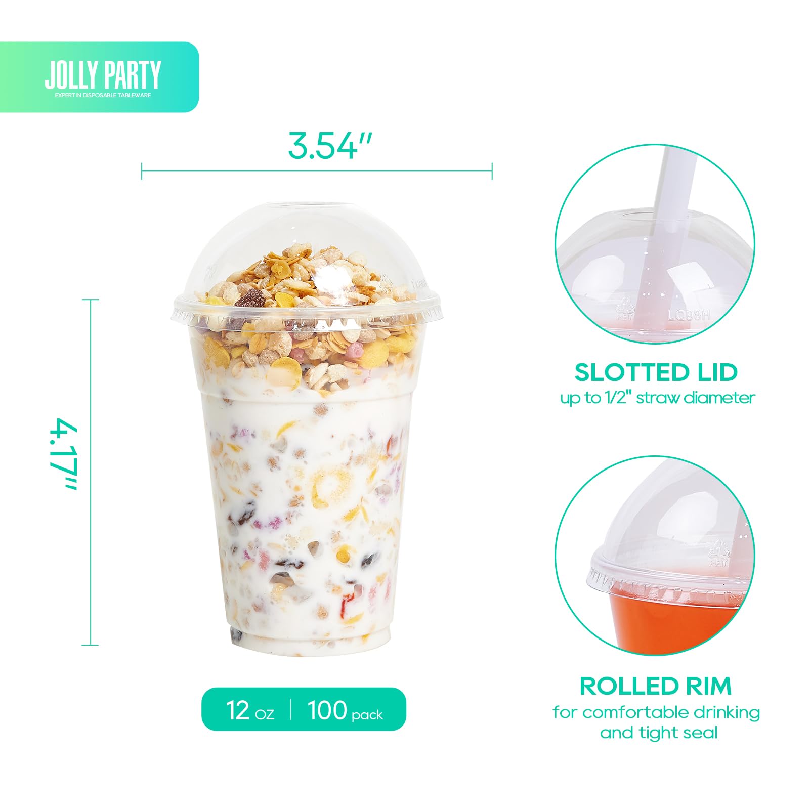 [100 Pack] 16 oz Clear Plastic Cups With Flat Slotted Lids, Disposable Drinking Party Cups for Iced Cold Drinks Coffee Tea Smoothie Bubble Boba