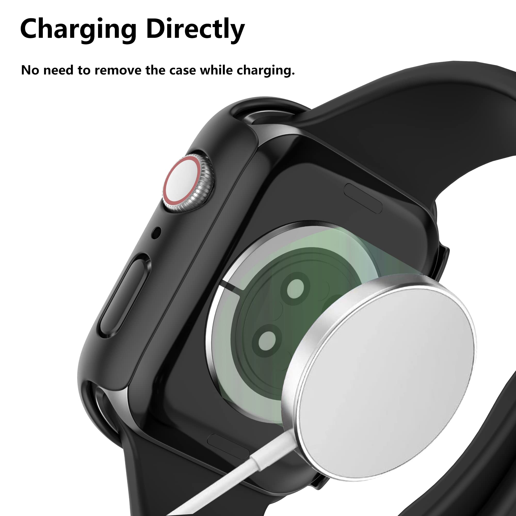 [2 Pack] Restoo Case Compatible for Apple Watch Series 6/5/4/SE 44mm with Tempered Glass Screen Protector,HD Clear Touch Sensitive Ultra Thin Hard PC Protective Cover-44mm,Black + Clear