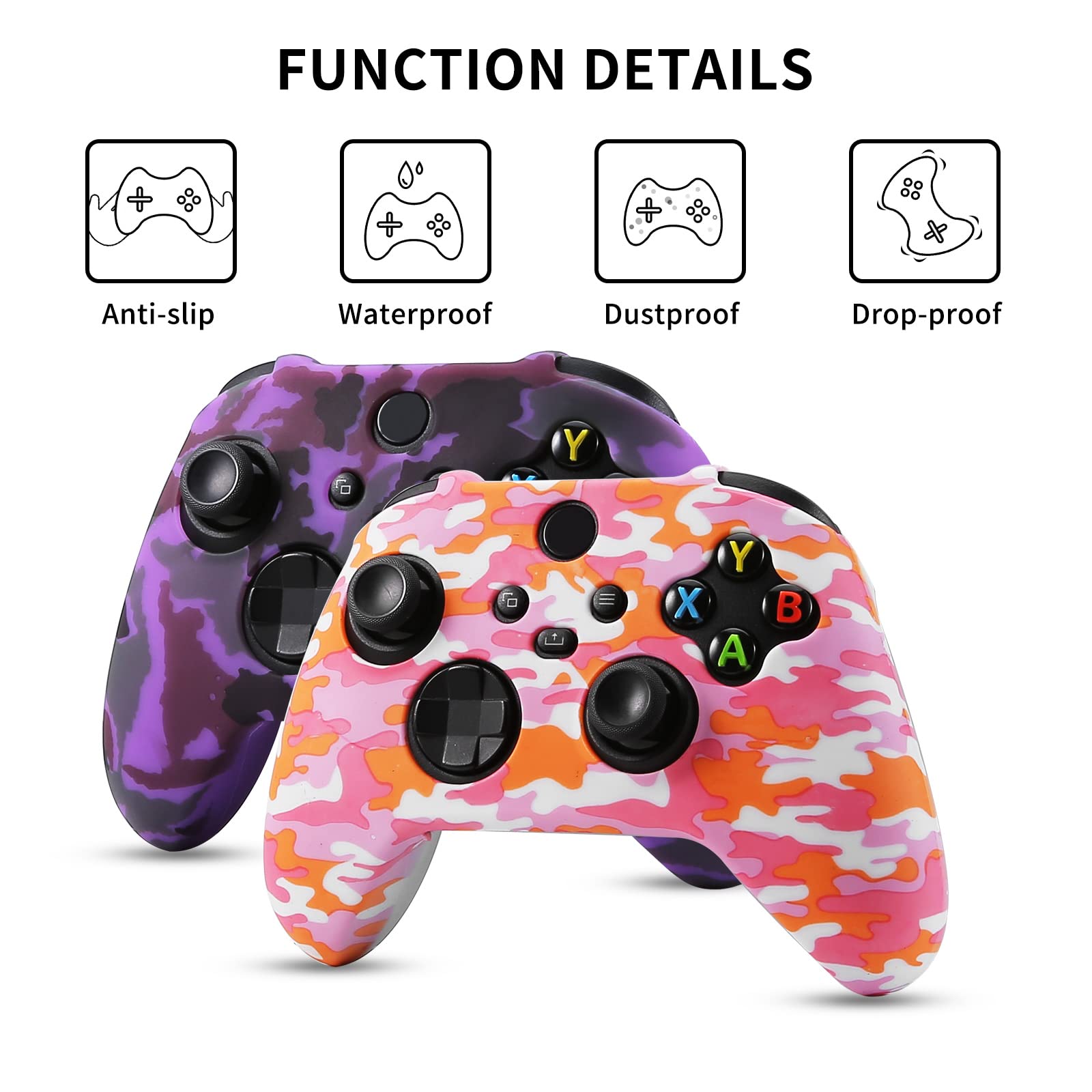 [2 Pack] Jusy Compatible with Xbox Series X/S Controller Soft Silicone Cover Skin, Anti-Slip Case Cover Protective Accessories Set, Dust-Proof Skin for Xbox Series X/S, with 10 Thumb Grips