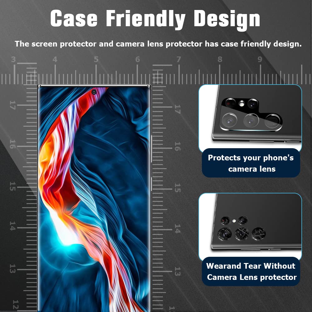 [2+2Pack] Galaxy S22 Ultra Screen Protector,Contain 2Pack Camera Lens Protector, Fingerprint Unlock 9H Hardness HD Tempered Glass [Full Coverage] [No Bubbles] [3D Touch] for Samsung Galaxy S22 Ultra