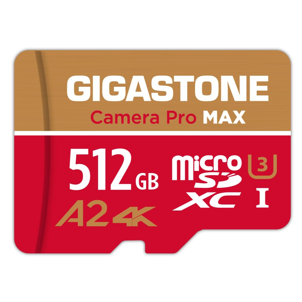 [5-Yrs Free Data Recovery] GIGASTONE 512GB Micro SD Card, 4K Camera Pro MAX, A2 V30 MicroSDXC Memory Card for Gopro, Action Cams, 4K UHD Video, Up to 160/100 MB/s, UHS-I U3 C10 with Adapter