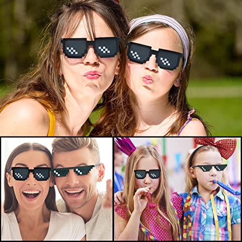 [3 Pack] Thug Life Sunglasses, Men Women Glass 8 Bit Pixel Mosaic Glasses Photo Props Unisex Sunglass Toy - Black