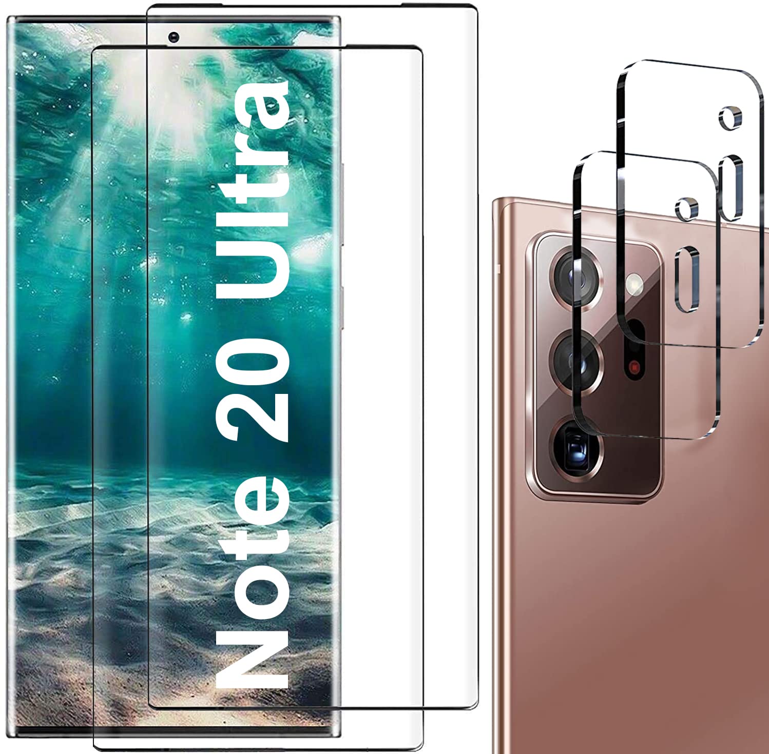 [2+2 Pack]Galaxy Note 20 Ultra Screen Protector, HD Clear Tempered Glass, Fingerprint Unlock, 3D Curved, Scratch Resistant, Bubble-Free for Samsung Galaxy Note 20 Ultra 5G Glass Screen Protector