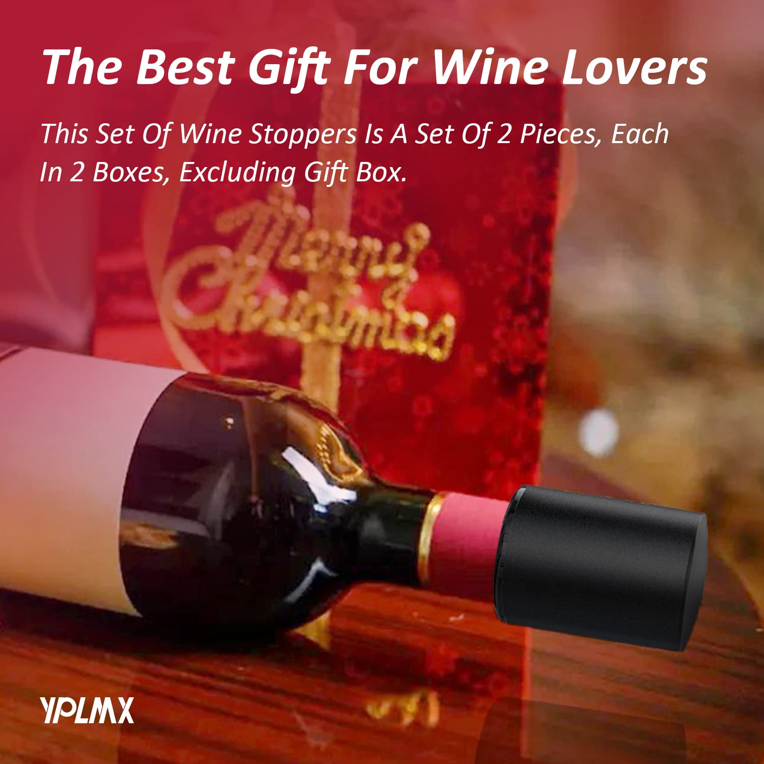 [2-Pack] YPLMX Vacuum Wine Bottle Stopper. The Built-In Vacuum Pump Sucks Air Away And Keeps The Wine Fresh. High-End Stoppers Can Be Reused. The Best Gift For Wine Lovers (Black)