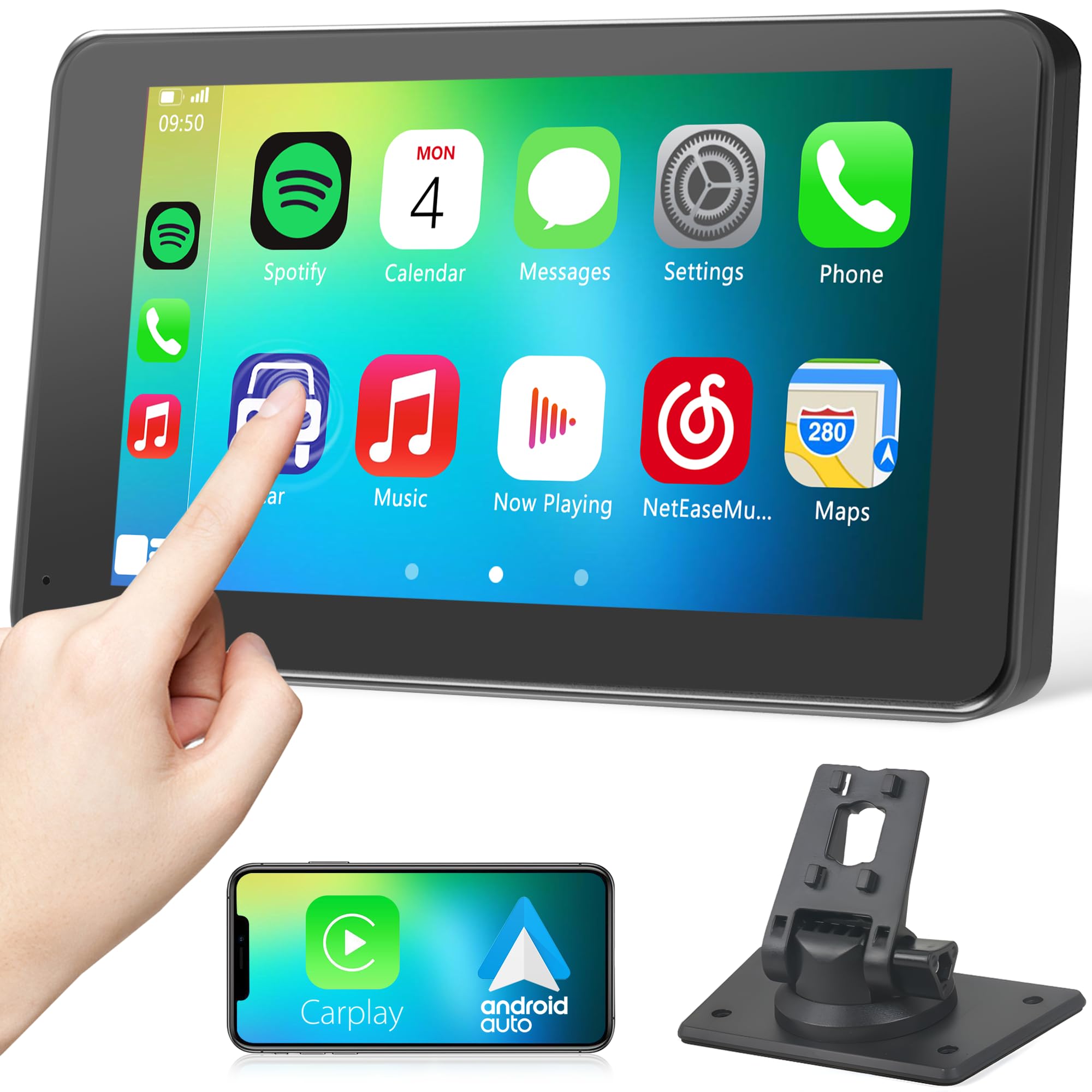 [2023 Upgrade] Portable Car Stereo with Wireless CarPlay and Android Auto,7" HD Portable Carplay Touch Screen Car Stereo, Multimedia Player with Mirror Link/GPS/Siri/Bluetooth Support Most car Models