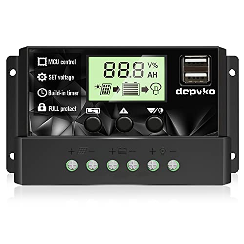 [2022 Upgraded] 2Pcs 30A Solar Charge Controller, 12V/ 24V Solar Panel Regulator with Adjustable LCD Display Dual USB Port Timer Setting PWM Auto Parameter
