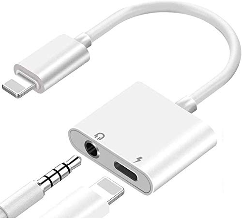 [Apple MFi Certified] Lightning to 3.5mm Headphone Adapter for iPhone, 2 in 1 Headphone Audio Splitter, Adapter AUX Connector Charger Cable Replacement for iPhone 13/12/SE/XR/XS/X/8/7/Plus,White