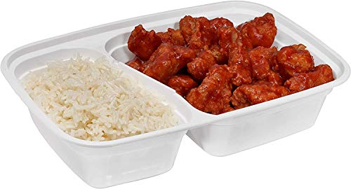 [25 Pack] Meal Prep Containers White 2 Compartment with Lids, Food Storage Bento Box, Microwavable, Disposable, Stir Fry | Lunch Boxes | BPA Free | Freezer/Dishwasher Safe (32 oz)