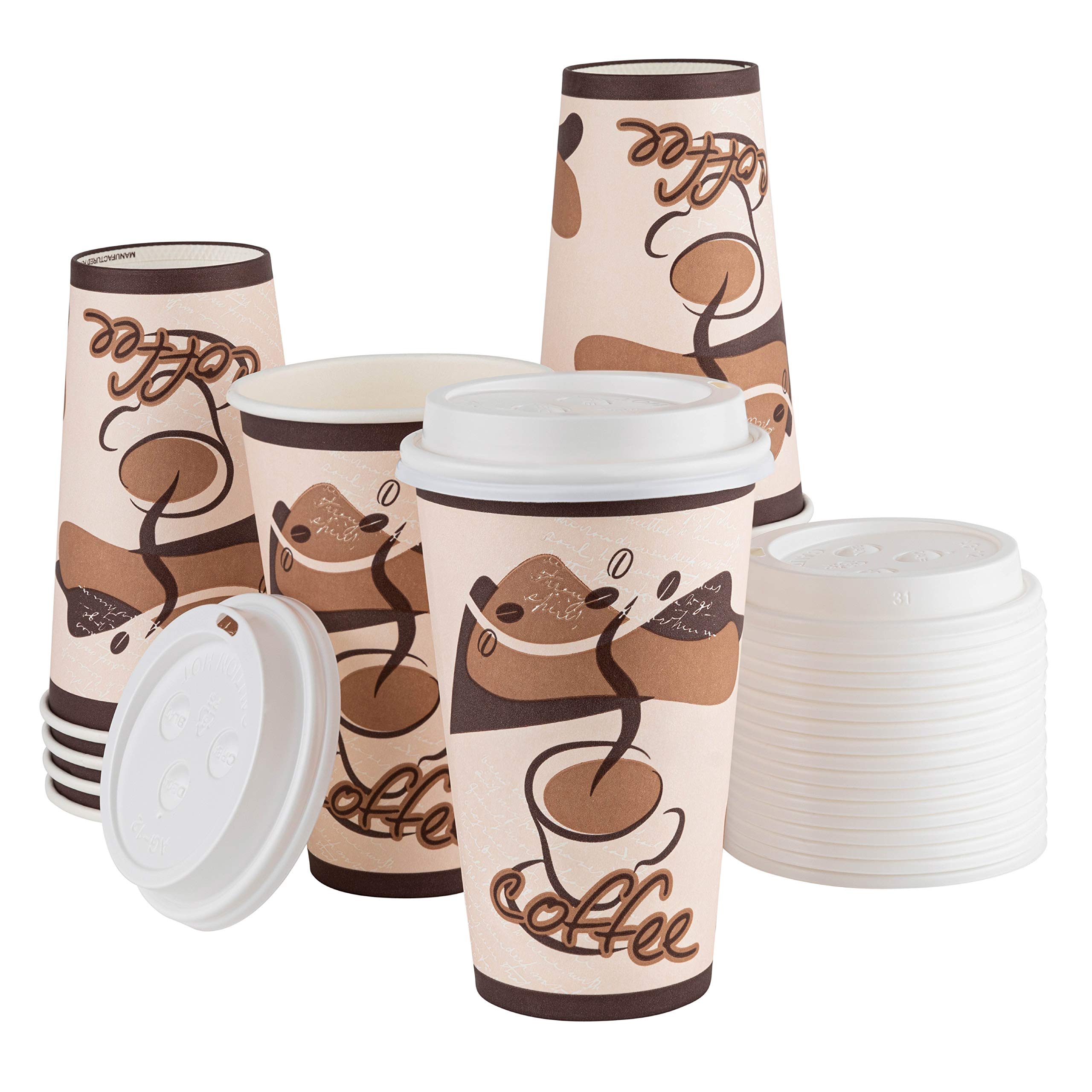 [20 Sets - 12 oz.] 12 Ounce Paper Hot Cups Disposable Coffee Cups With Lids
